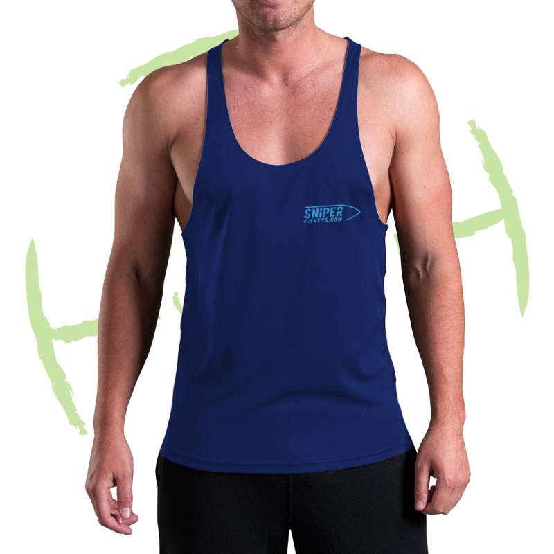 Mens Cool Fabric Musle Vests Blue Sniper Muscle Vest